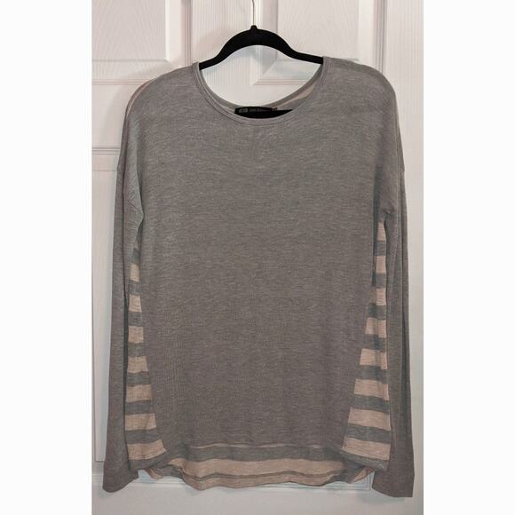John Eshaya | Tops | John Eshaya Sheer Grey Pink Stripes Long Sleeve ...